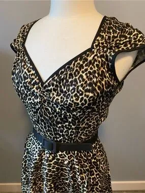 Dresses | Leopard Print Fitandflare Dress With Belt Black Tan | Poshmark